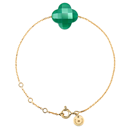 Green Agate Clover Yellow Gold Bracelet