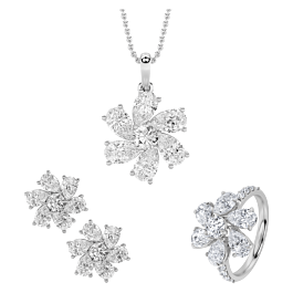 Gaia Luxe Lab-Grown Diamond Flower Motif Jewellery Set: Pendant ...