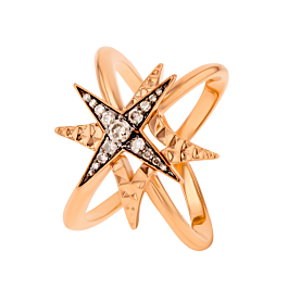 STAR Double Band Crossed Ring in 18K Rose Gold and Studded with Brown ...