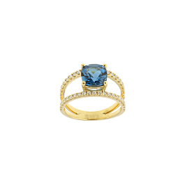 Vera 18k Yellow Gold London Topaz and Diamond Ring